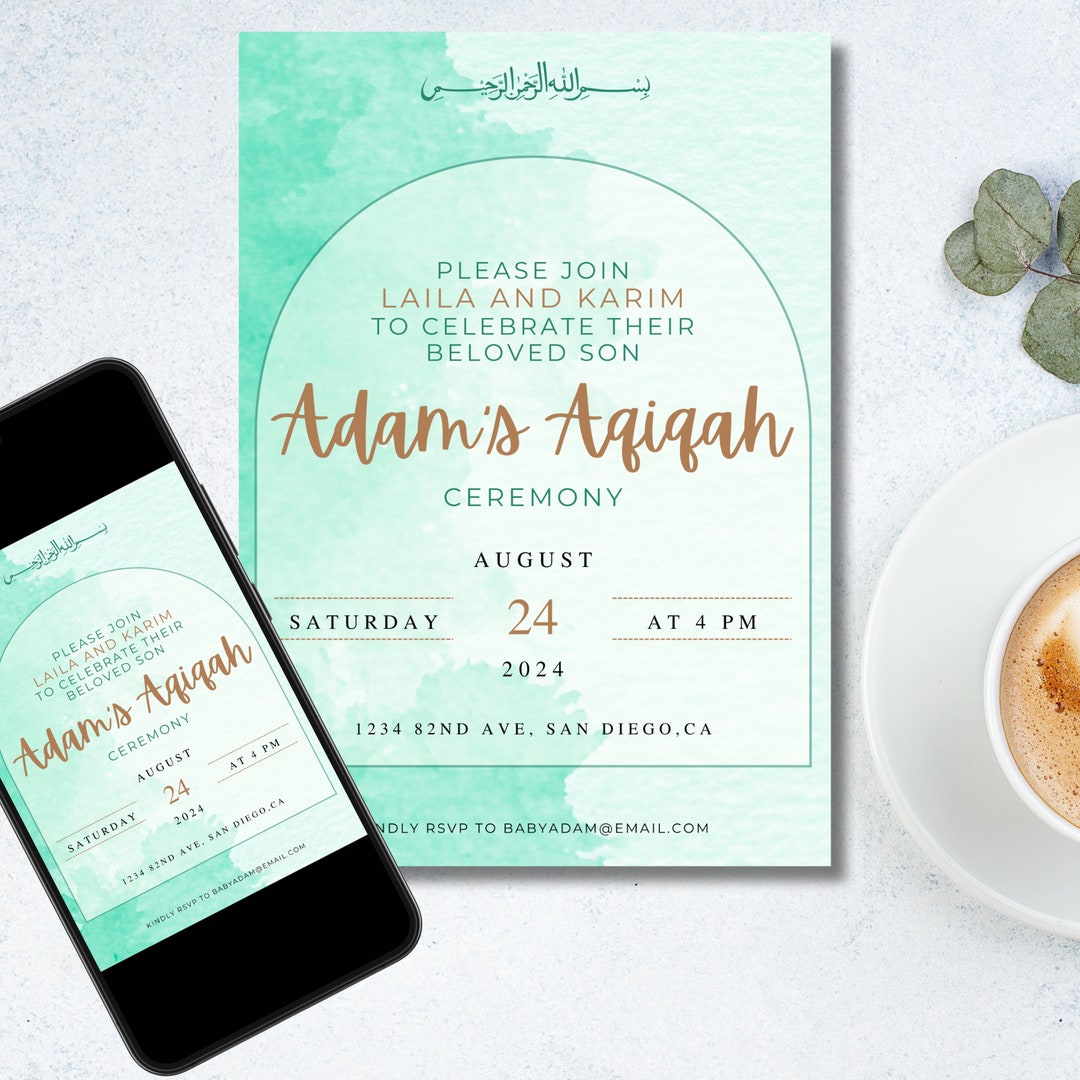 Editable Aqiqah Invitation, Aqeeqah Invitation Template, Muslim Newborn ...