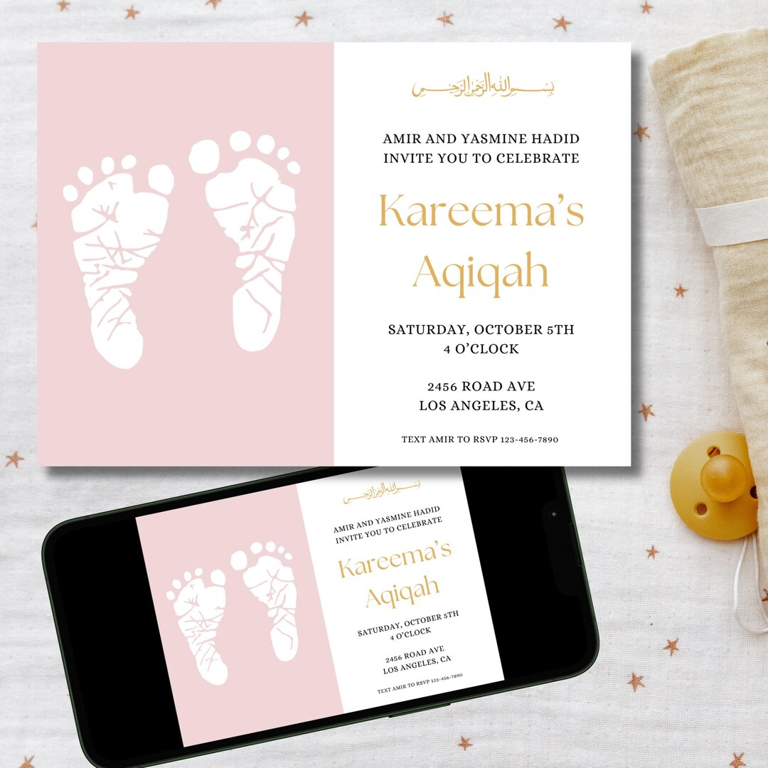 Editable Footprint Aqiqah Invitation, Aqeeqah Invitation Template ...