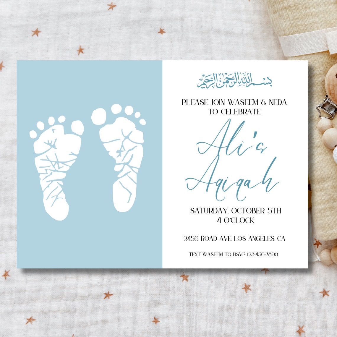 Editable Footprint Aqiqah Invitation, Aqeeqah Invitation Template ...
