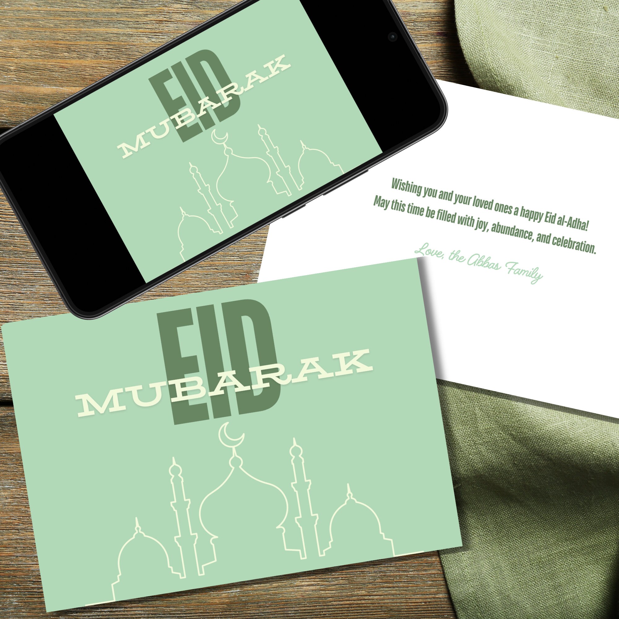 Editable Eid Family Greeting Card, Eid Al-adha Card, Eid Mubarak Card ...