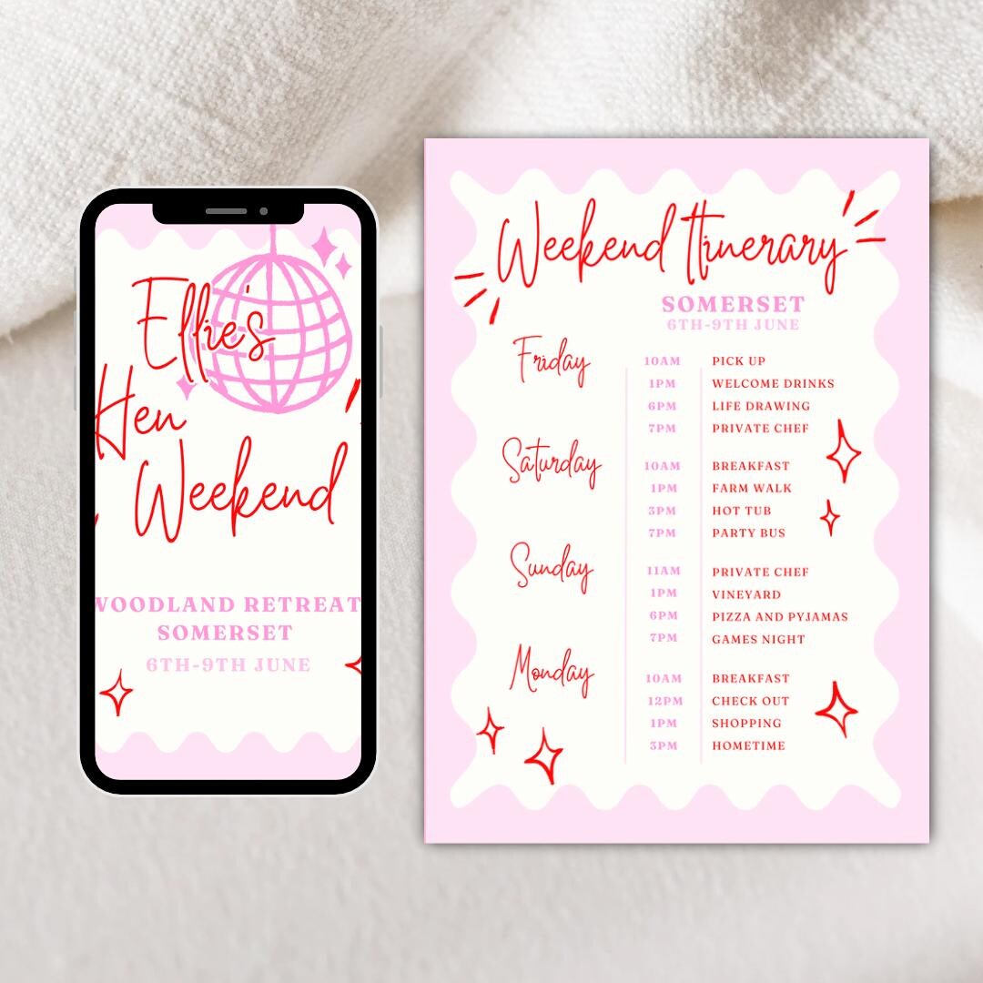 Hen Do Party Package Digital Invitation Itinerary Template - Etsy