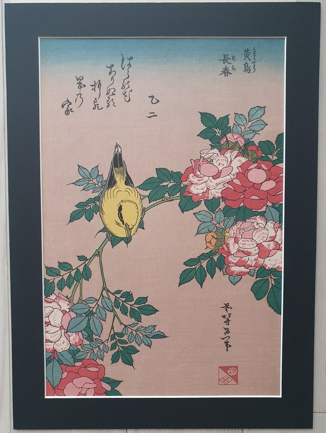 Oedo Mokuhansha, Fine Woodblock Print of Hokusais Japanese Nightingale ...
