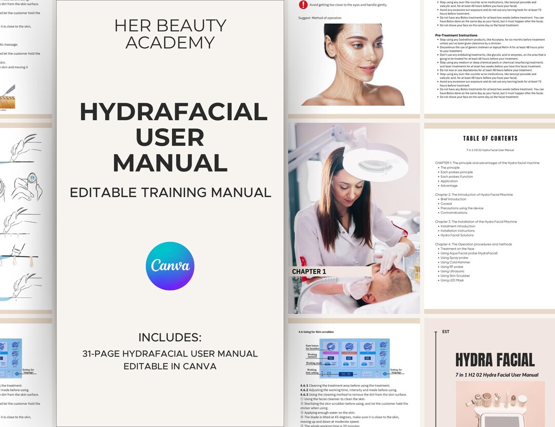 Editable Hydradermabrasion Facial Manual | Hydrafacial Course Guide | Beauty Trainer Manual ...