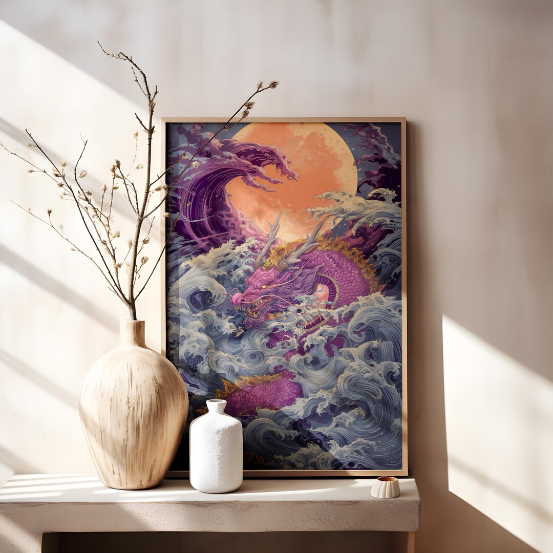 Japanese Dragon Poster Art Print, Japan Wall Decor, Game Room Poster ...