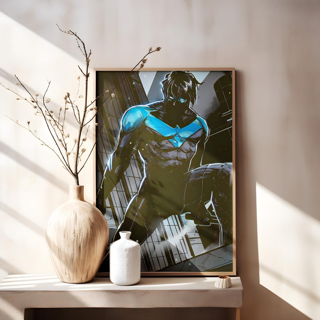 Nightwing Guardian of the Shadows Poster, Nightwing Art Poster, DC ...