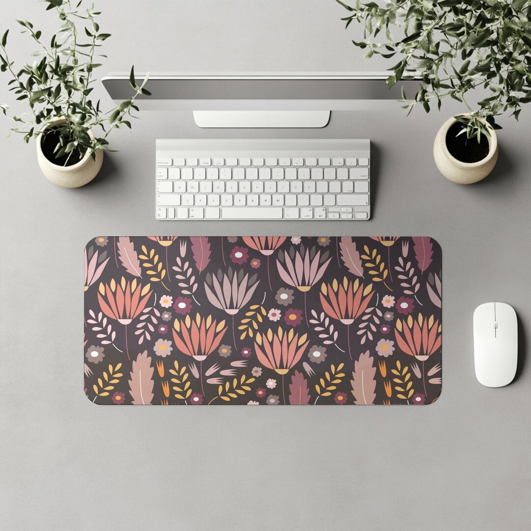 Boho Floral Desk Mat, Nonslip Mouse Pad, Aesthetic Desk Mat, Gaming ...