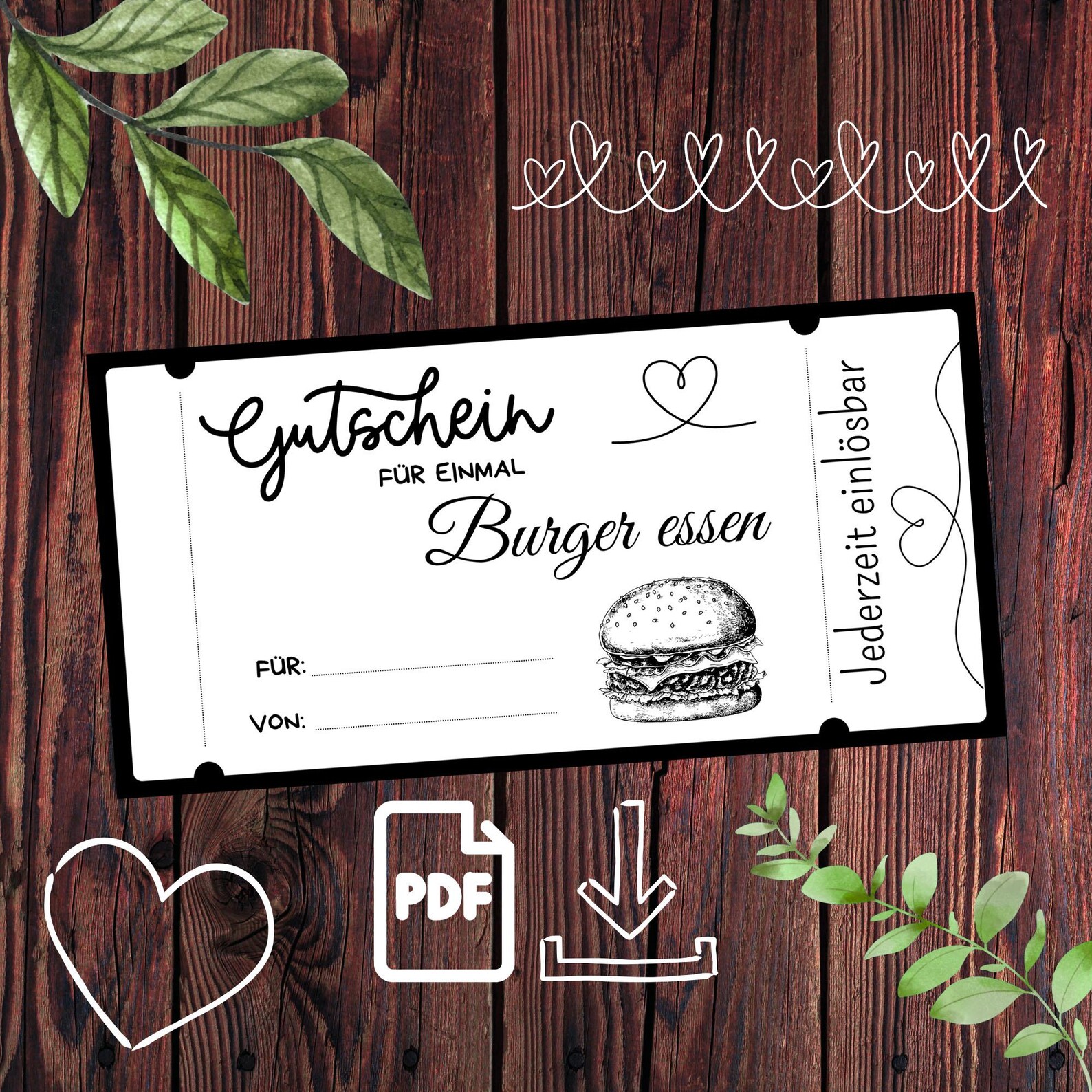 Burger Voucher - Voucher Template - Dining Out Voucher - Food Voucher ...