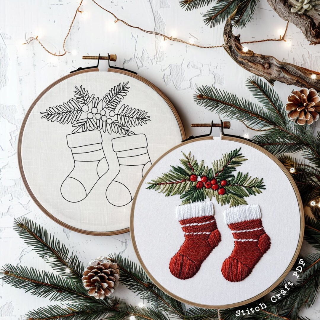 Stocking Embroidery Pattern, Instant Download, Beginner Embroidery ...