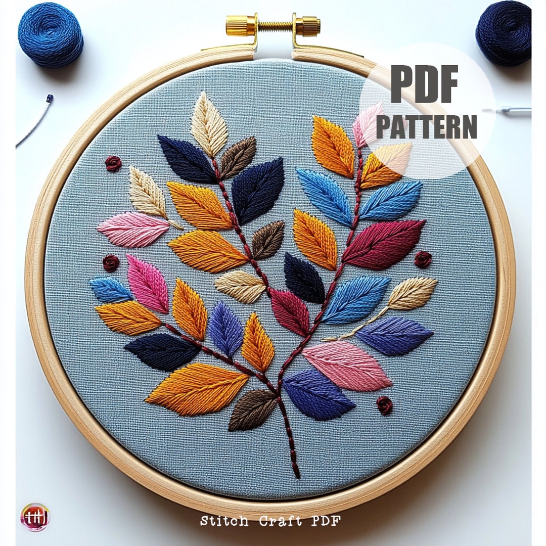 Colourful Leaf Hand Embroidery Pattern, Instant Download, Beginner ...