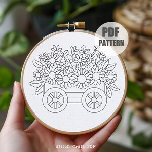 Sunflowers Cart Embroidery Pattern, Floral Cart Hand Embroidery Design ...