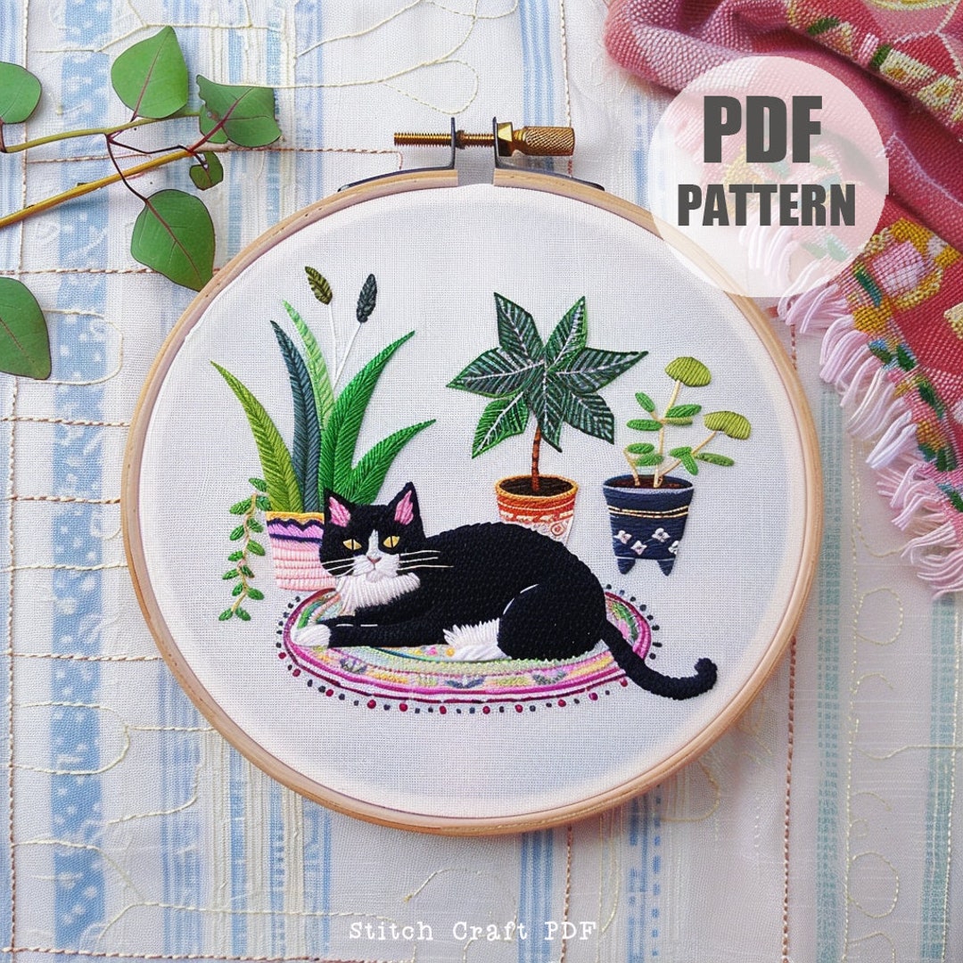 Cat Embroidery for Beginner, Modern Crewel Embroidery, PDF Pattern ...