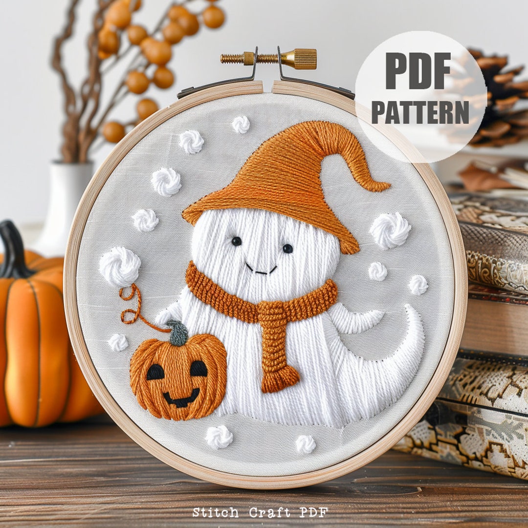 Cute Ghost Hand Embroidery Pattern, Ghost Design, Pumpkin Embroidery ...