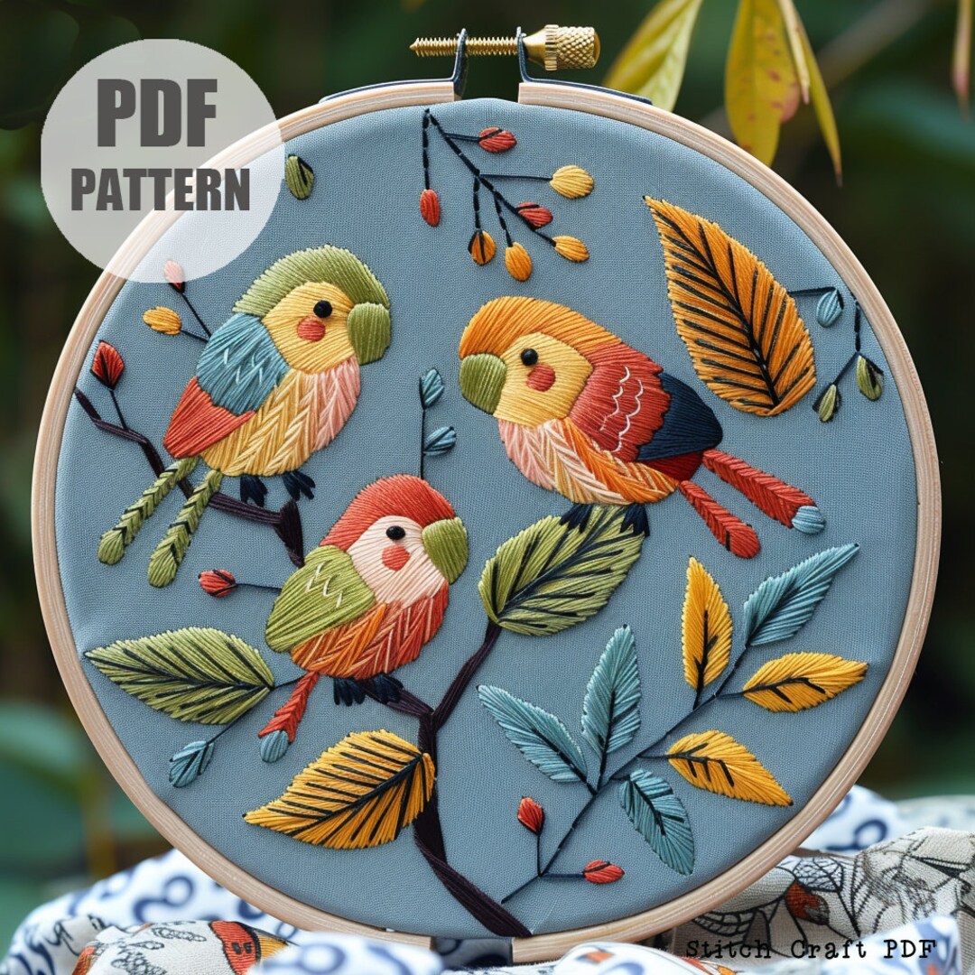 Tropical Birds Embroidery Pattern, Exotic Bird Embroidery, Ornament ...