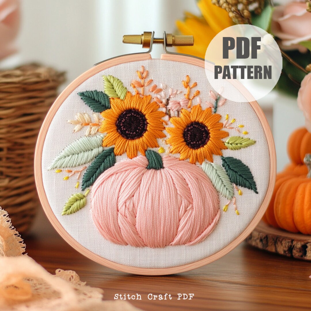 Pumpkin Hand Embroidery Pattern, Instant Download, Beginner Embroidery ...