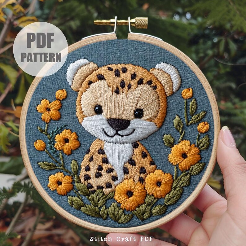 Cheetah Embroidery Art: Animal Hoop Art PDF Pattern, Slow Craft - Etsy