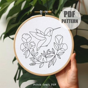 Modern Hummingbird Hand Embroidery Pattern, 6 Sizes, Nature Hoop Art ...