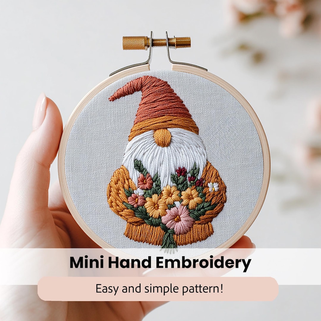 Funny Garden Gnome Embroidery Pattern, Cute Gnome Hand Embroidery ...