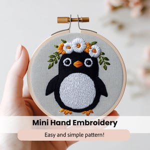 Floral Penguin Hand Embroidery Pattern: Spring DIY Needlework, Easy ...