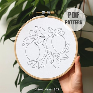 Peach Embroidery Pattern, Instant Download, Fruit Embroidery, Peach ...