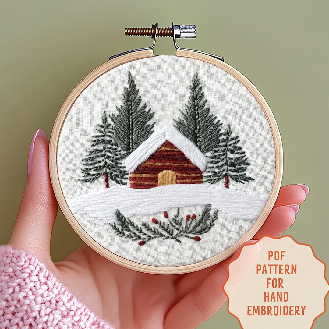Winter Cabin Hoop Art, Embroidery Pattern, Pdf Instant Download ...