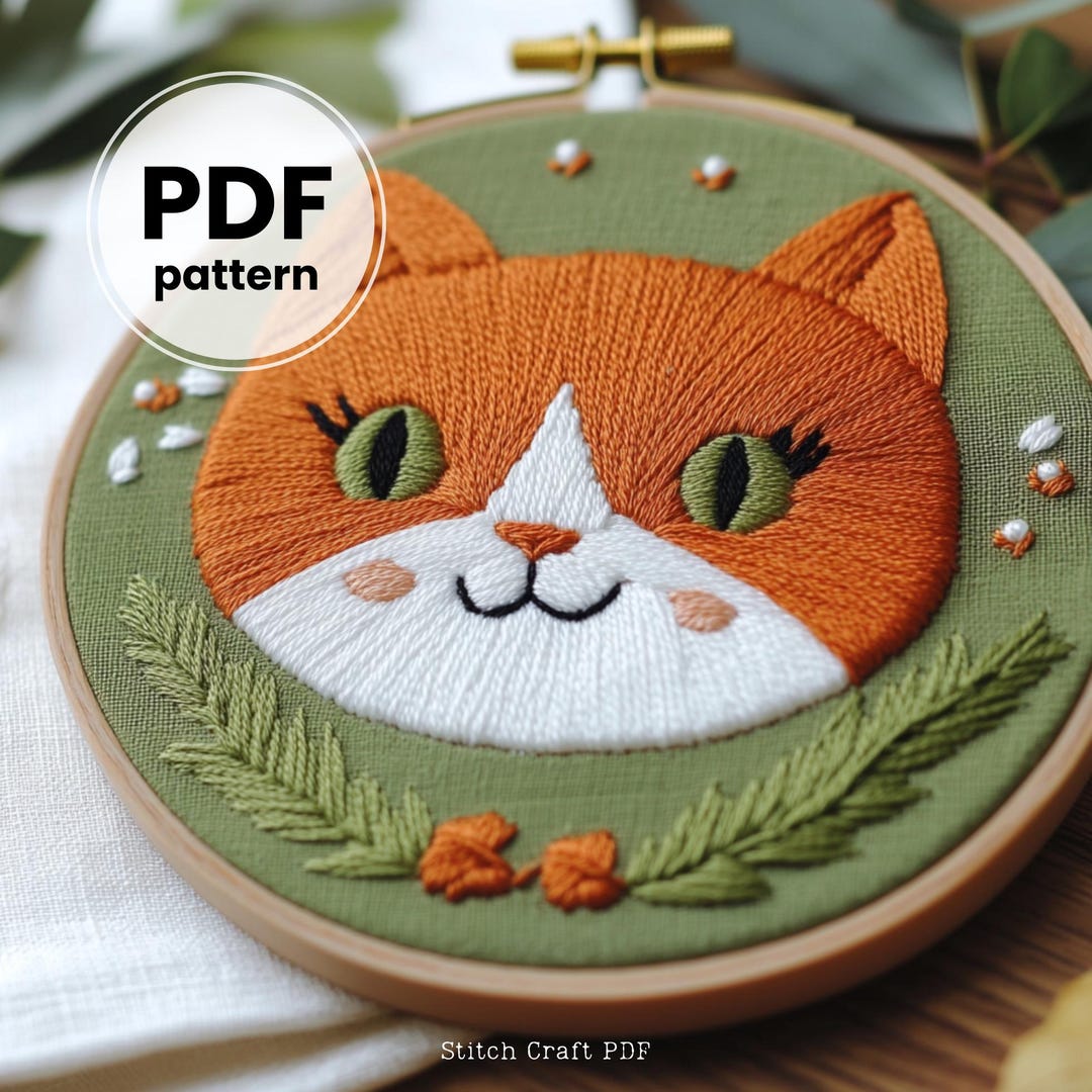Cute Cat Embroidery Pattern PDF, Digital Download, Cat Lovers Gift ...