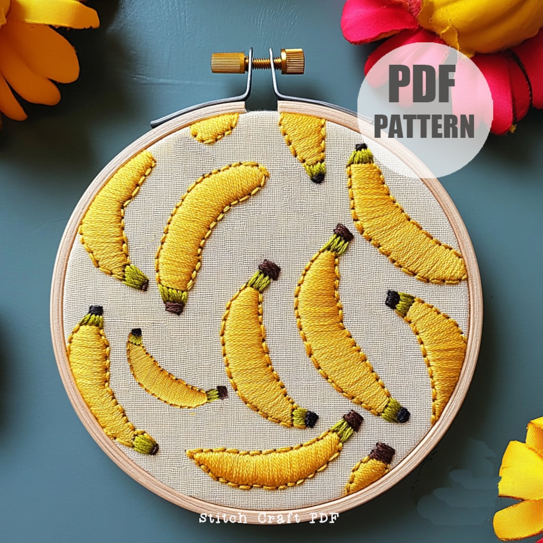Banana Fruits Embroidery Pattern, Hand Embroidery, Embroidery Template ...