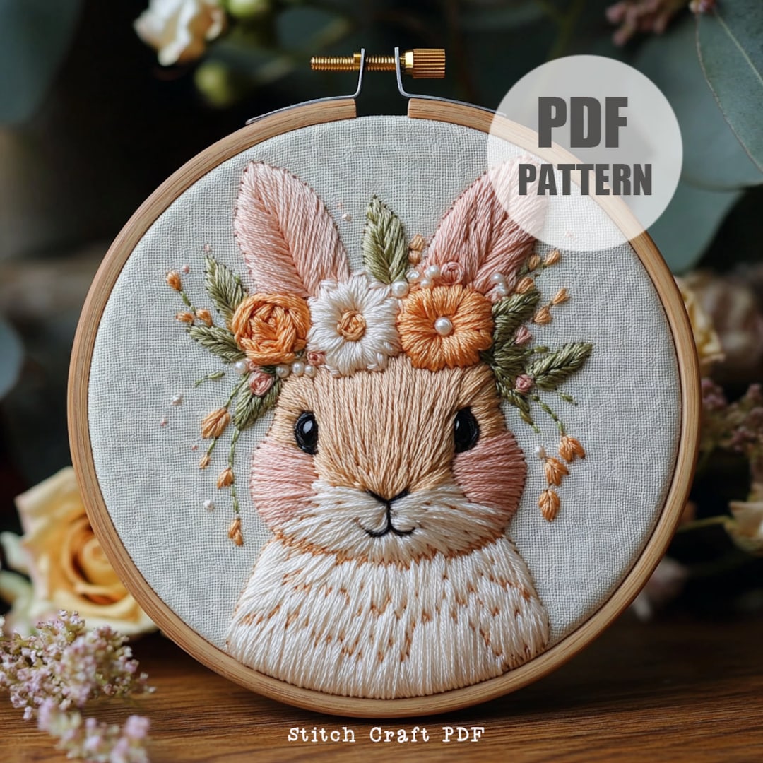 Cute Bunny Embroidery Pattern, Easter Bunny Hand Embroidery, Modern ...