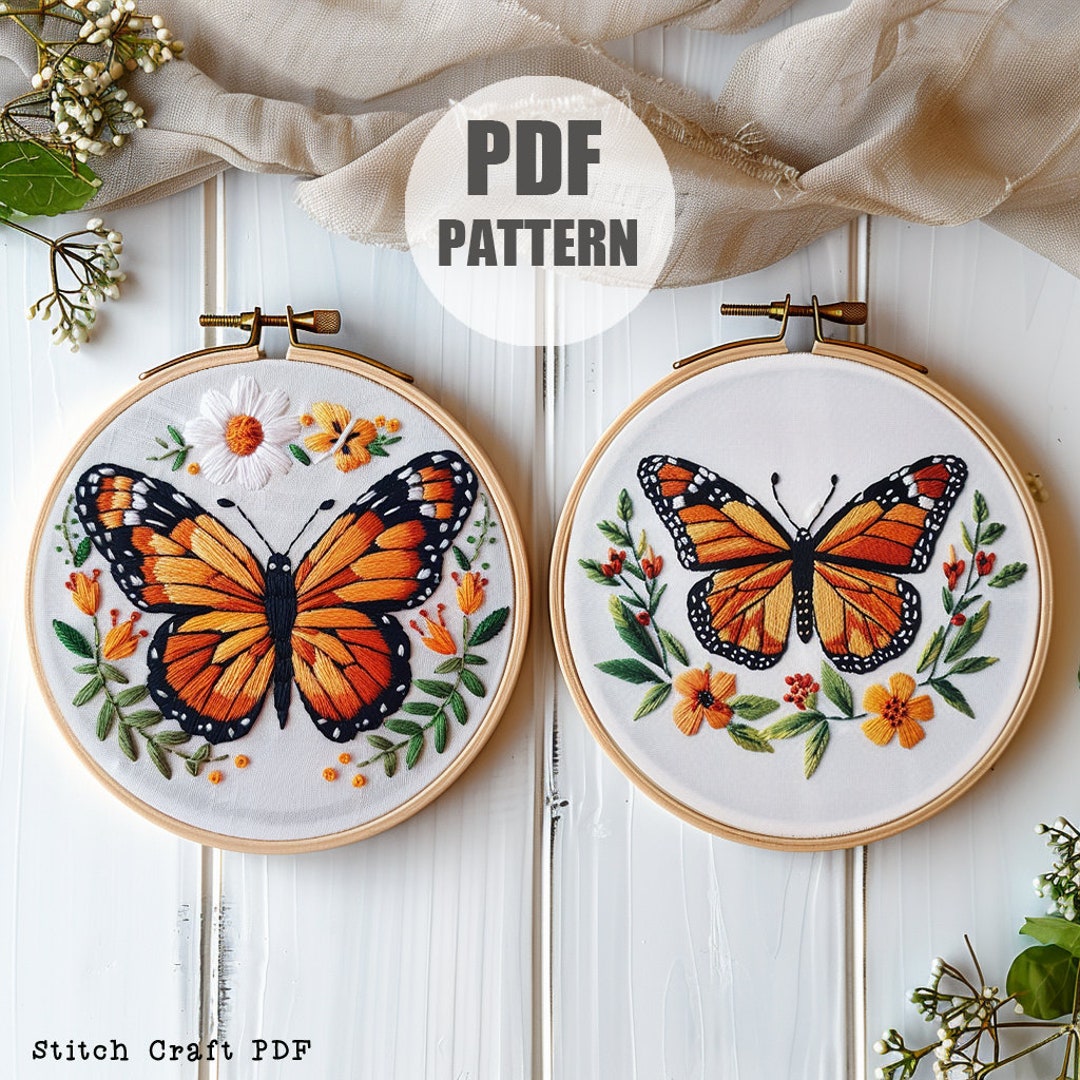 Monarch Butterfly Embroidery Pattern, Floral Hoop (PDF Pattern) - Etsy