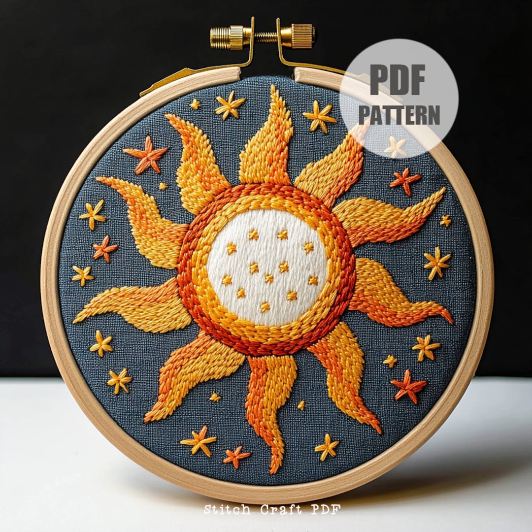 Vibrant Sun Hand Embroidery, Colorful Sun Embroidery Design, Instant ...