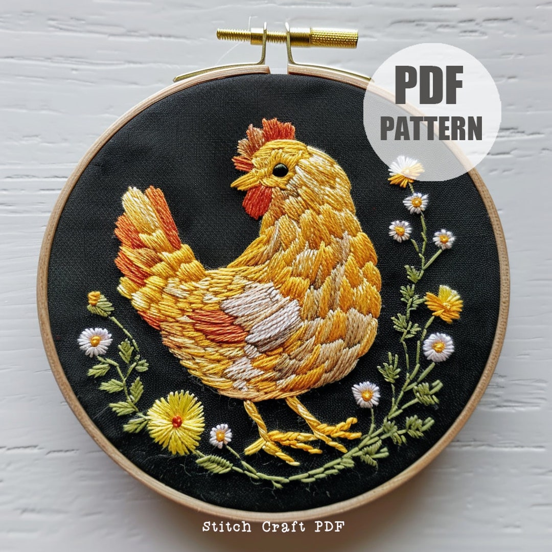 Hen Embroidery Pattern, Instant Download, Chicken Embroidery, Farm PDF ...