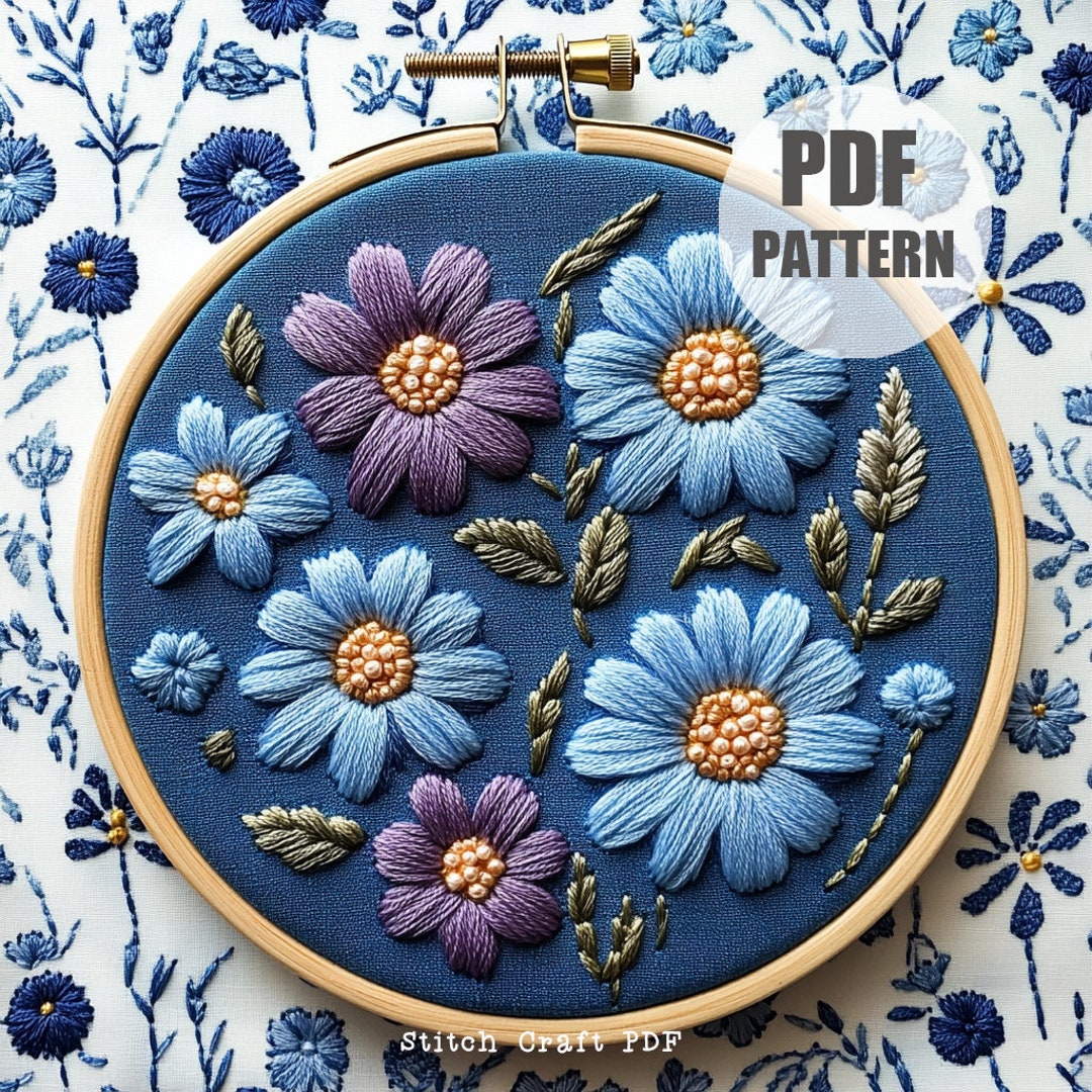 Floral Embroidery Pattern, Instant Download, Spring Embroidery, Flowers ...