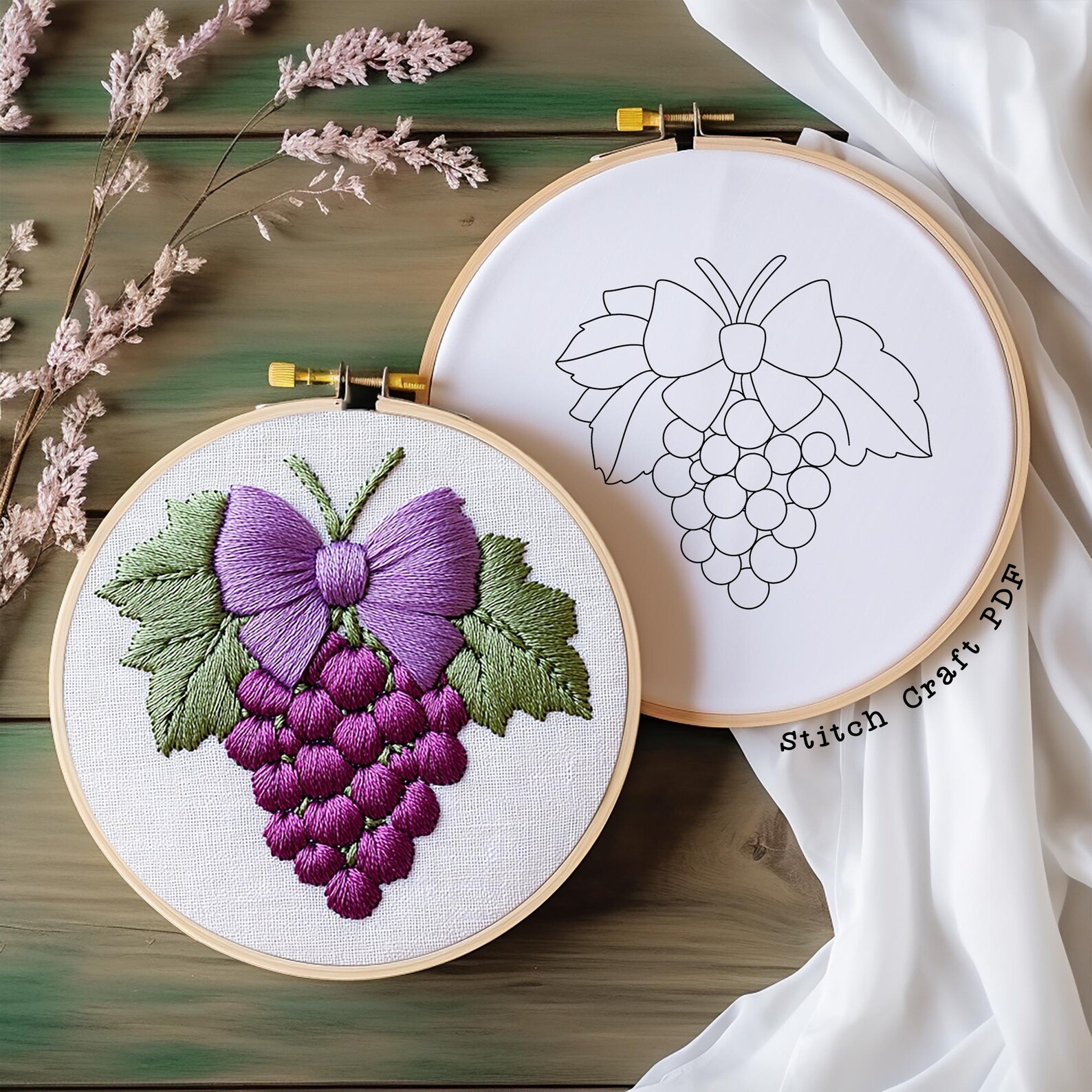 Grapes Hand Embroidery Pattern: Cottagecore Fruit Design (PDF Template ...