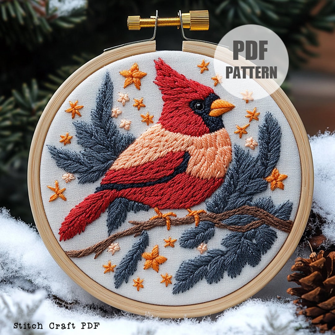 Magic Cardinal Bird Embroidery Pattern, Gift for Bird Lovers, Red ...