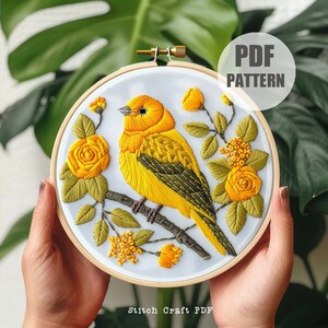 Canary Bird Hand Embroidery Pattern, Modern Floral Art (PDF Download ...