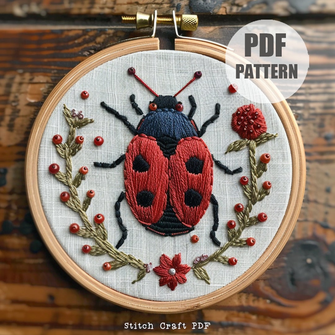 Ladybug Embroidery Pattern, Instant Download, Flowers Embroidery ...