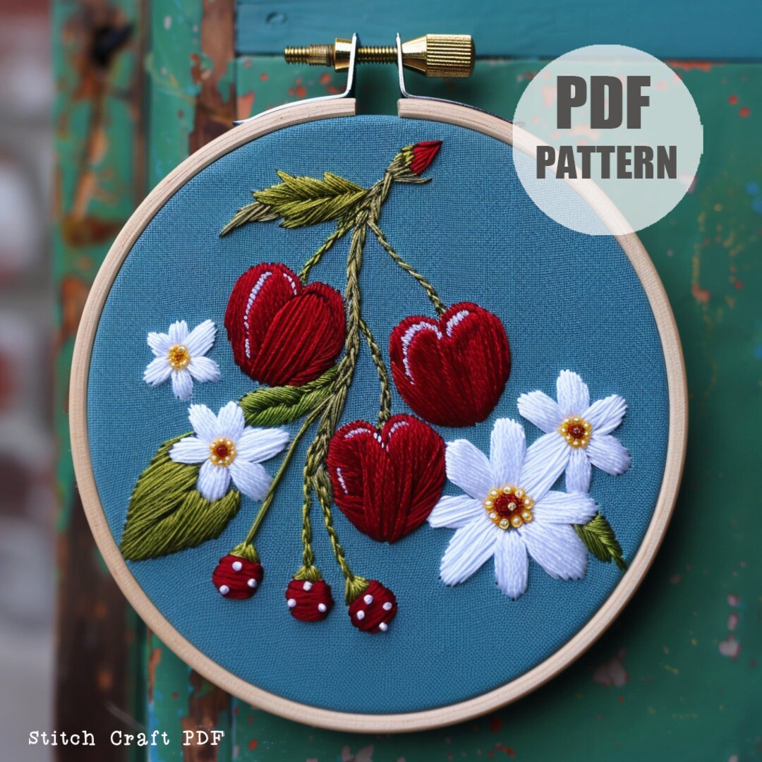 Cherry Life Cycle Embroidery Art, Digital Download, PDF Pattern, Fruit ...