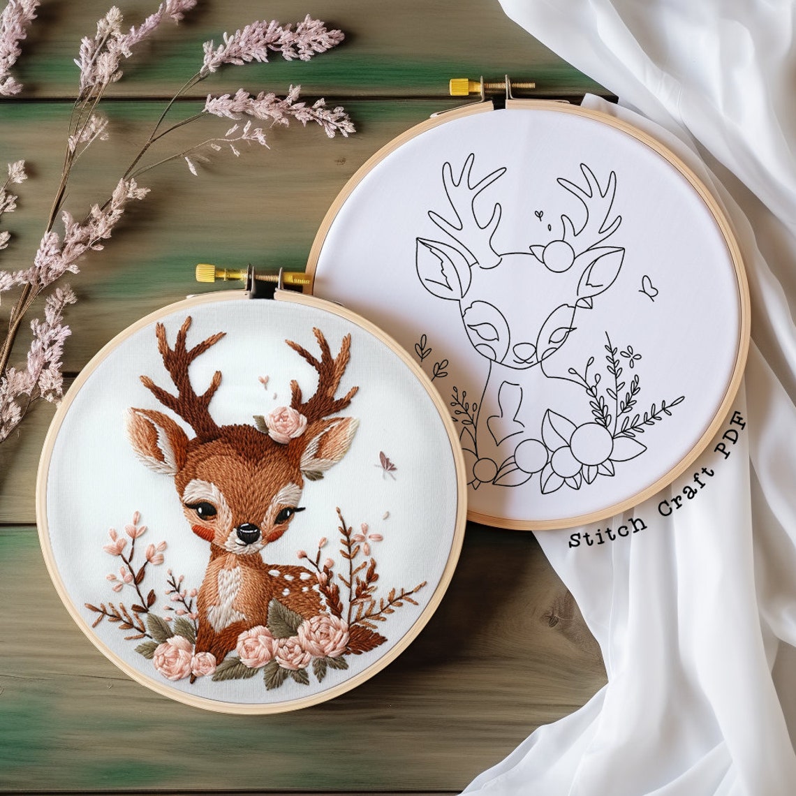 Baby Deer Hand Embroidery, Embroidery Pattern, Deer Embroidery ...