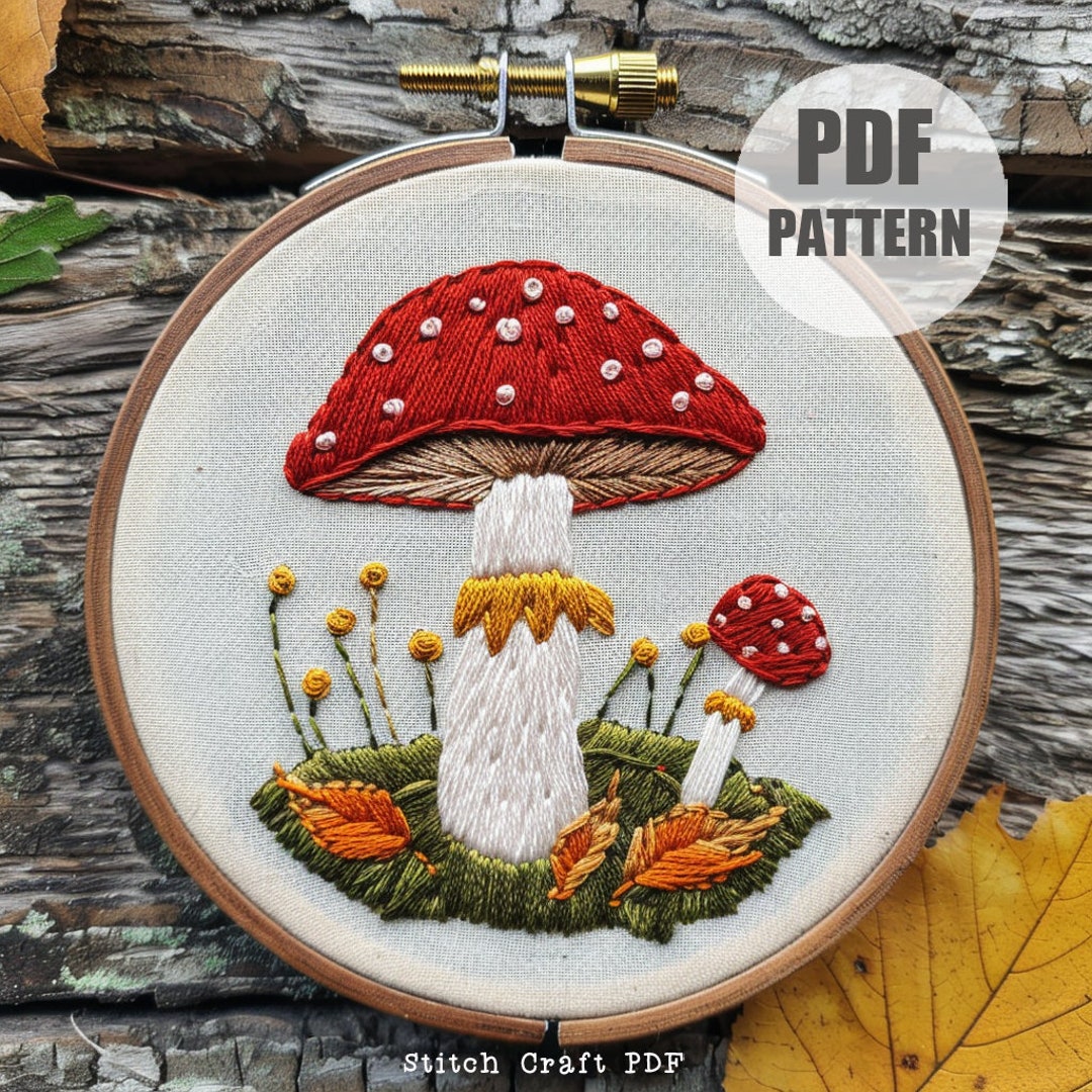 Mushroom Hand Embroidery Pattern, Needlework, Instant Download ...