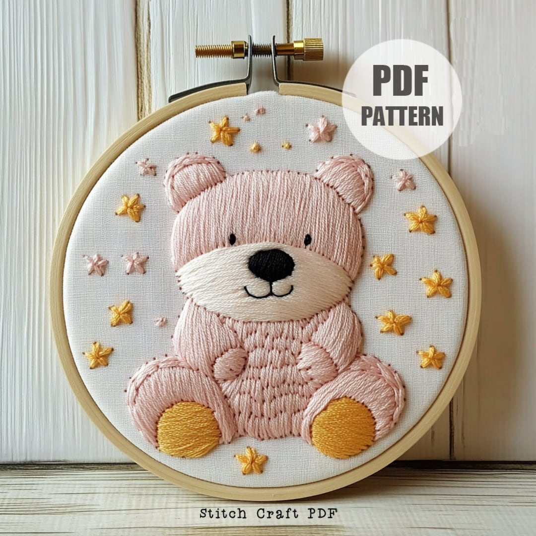 Nursery Teddy Bear Hand Embroidery Pattern, Animal Embroidery Pattern ...