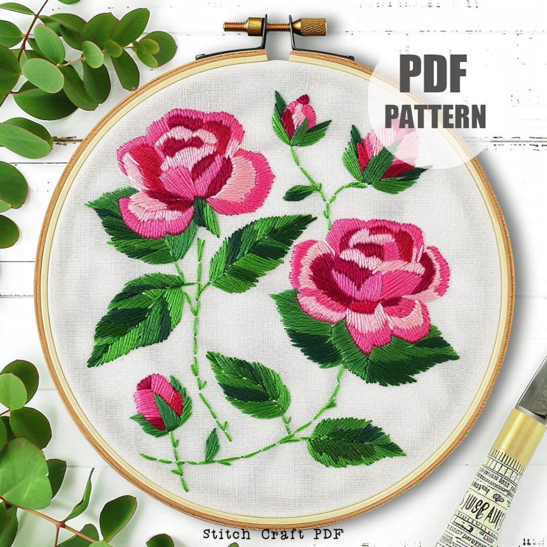 Roses Hand Embroidery, Embroidery Pattern, Floral Embroidery Pattern ...