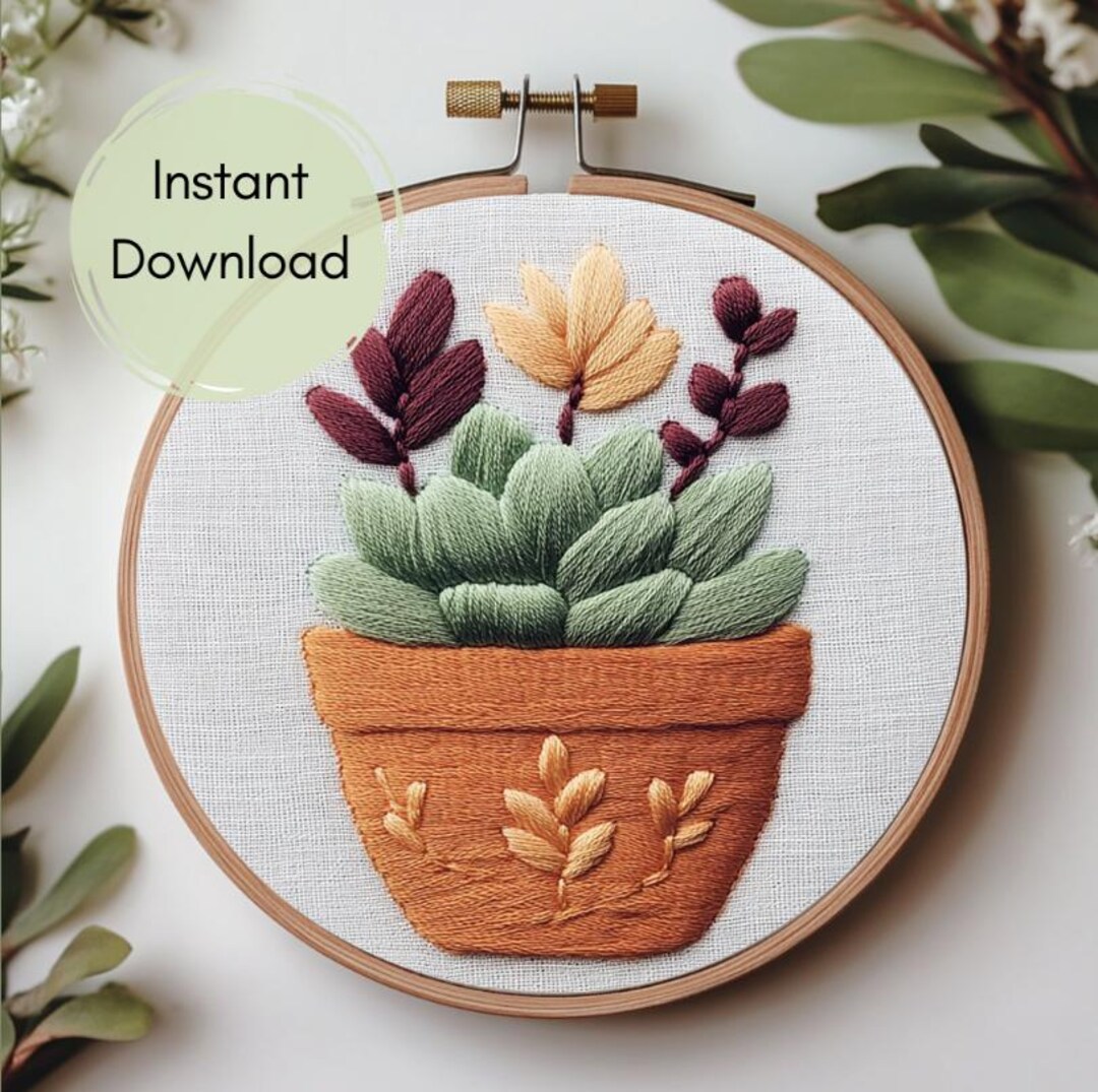 Succulent Embroidery Pattern: Modern Floral Design, Diy Lover (PDF ...