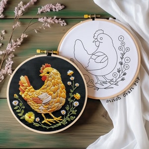 Hen Embroidery Pattern, Instant Download, Chicken Embroidery, Farm PDF ...