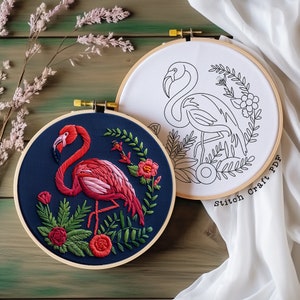 Flamingo Embroidery Pattern, Summer Embroidery Design, Beach Embroidery Design, Beach Lover ...