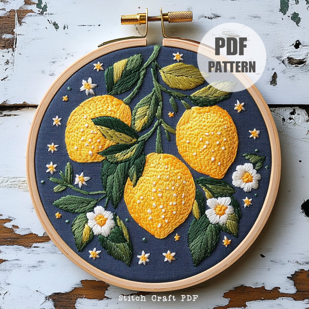 Lemon Branch Hand Embroidery Pattern: DIY Citrus Kitchen Decor (PDF ...