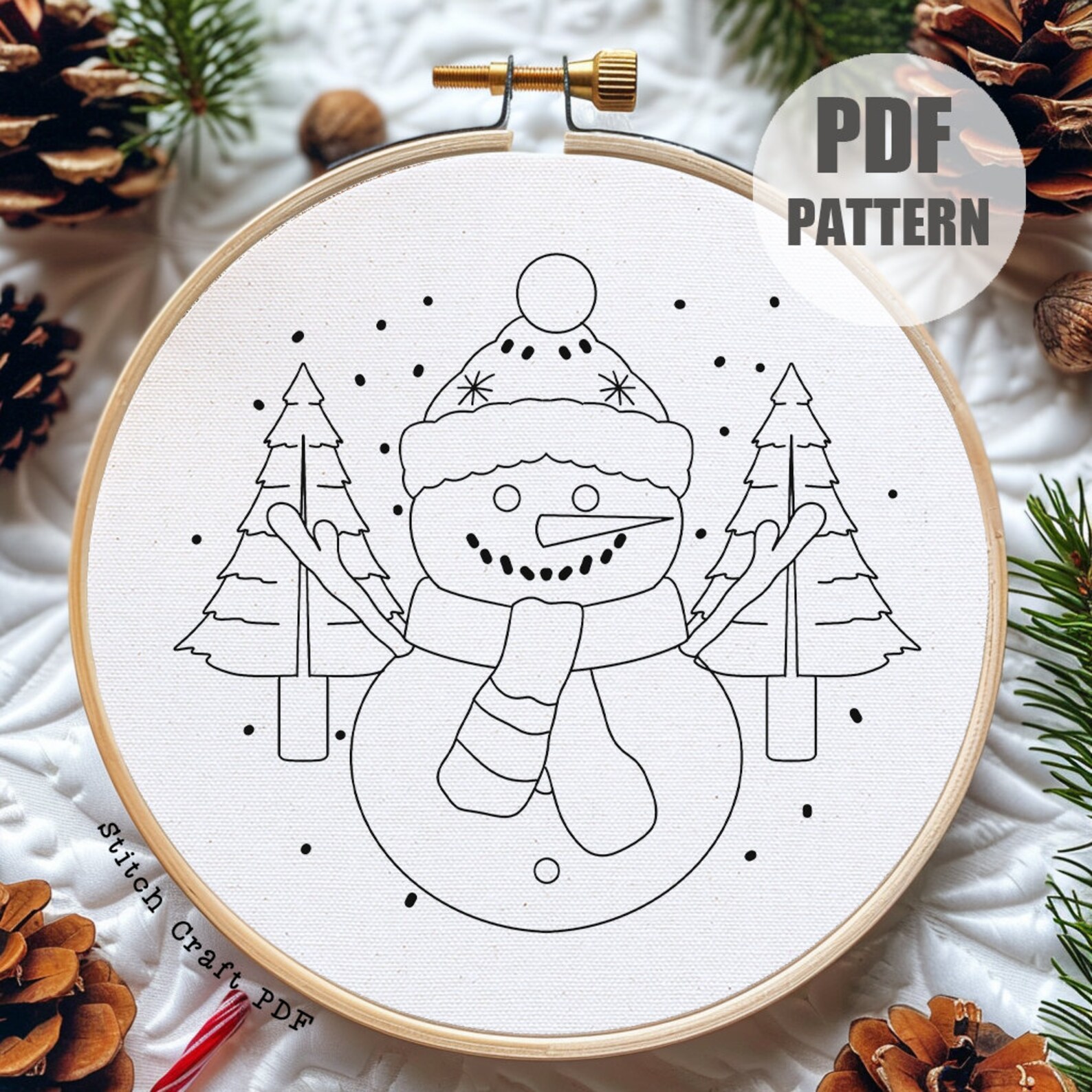 Winter Snowman Hand Embroidery Pattern, Modern Christmas Decor (PDF ...