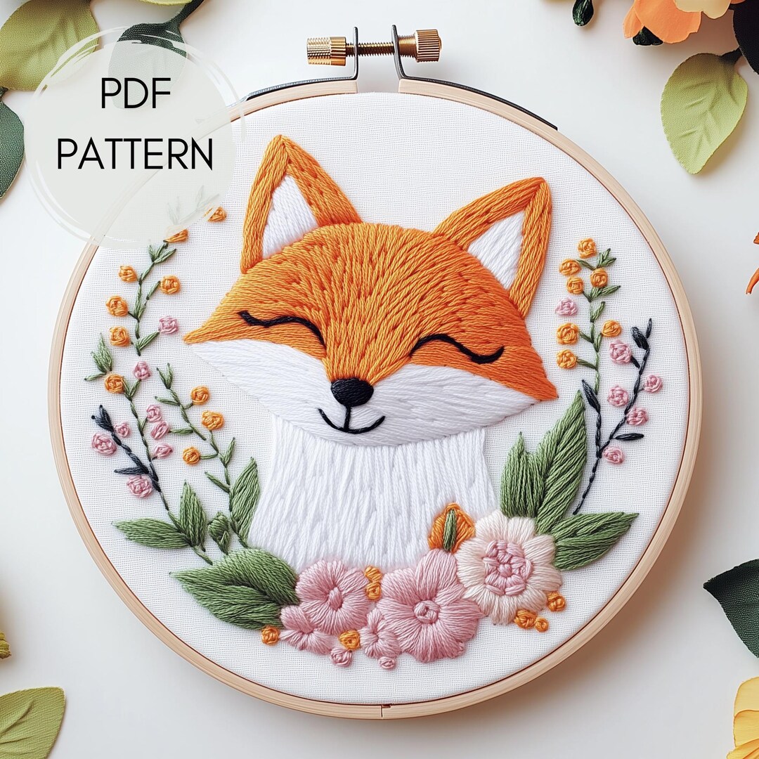 Floral Fox Hand Embroidery Pattern: DIY Kids Decor, Handmade Art (PDF ...