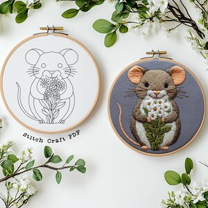 Adorable Mouse With Daisies Bunch Hand Embroidery, Instant Download ...
