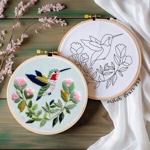 Modern Hummingbird Hand Embroidery Pattern, 6 Sizes, Nature Hoop Art ...