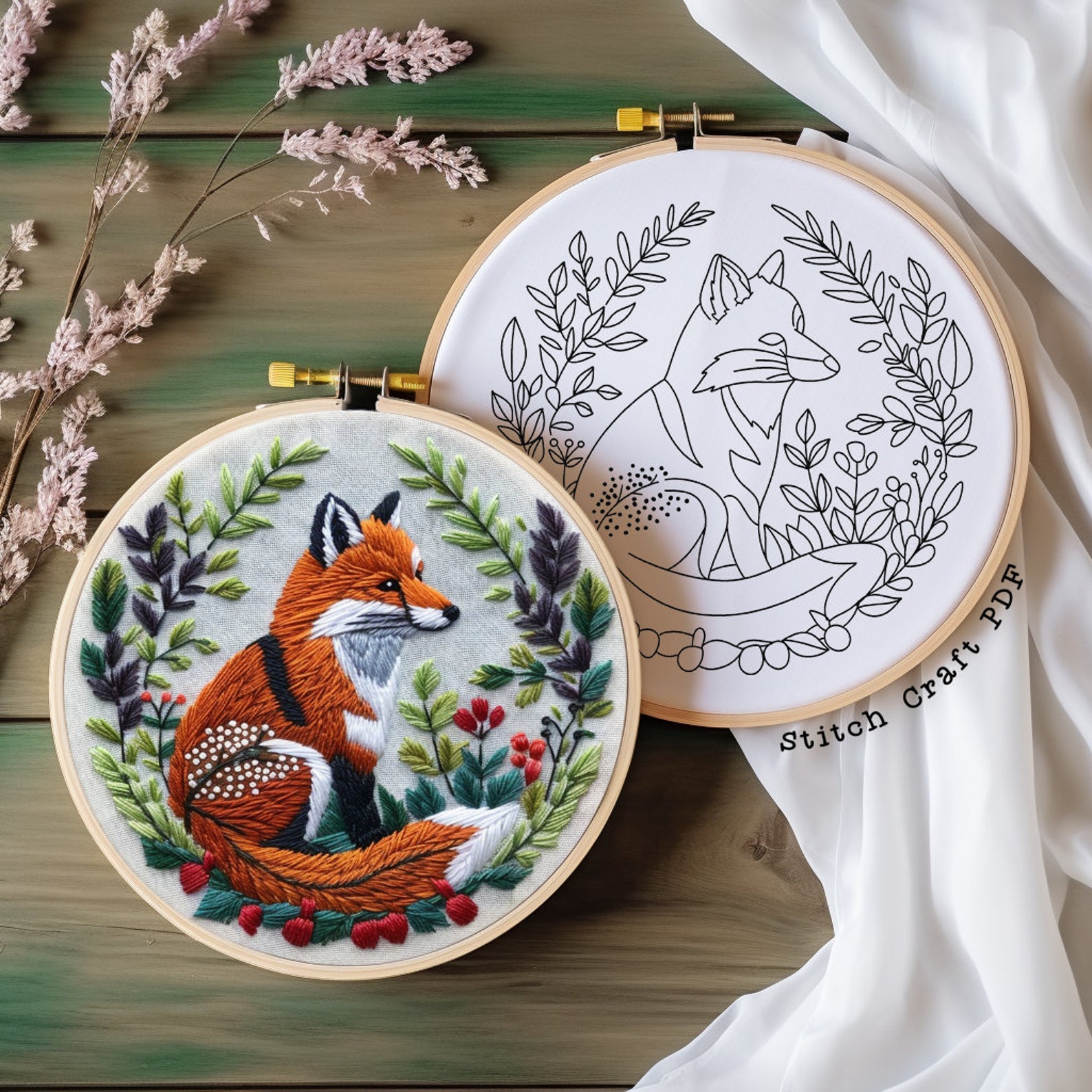 Woodland Fox Hand Embroidery, Embroidery Pattern, Fox Pattern, Digital ...