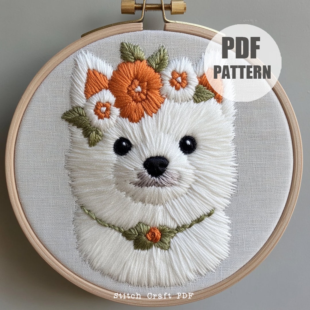 American Eskimo Embroidery Pattern, Instant Download, Dog Embroidery ...